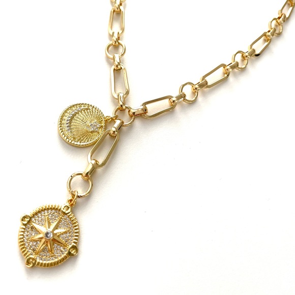 Jewelry | Multi Charm Necklace Chunky Mixed Paperclip Chain Moon Star ...